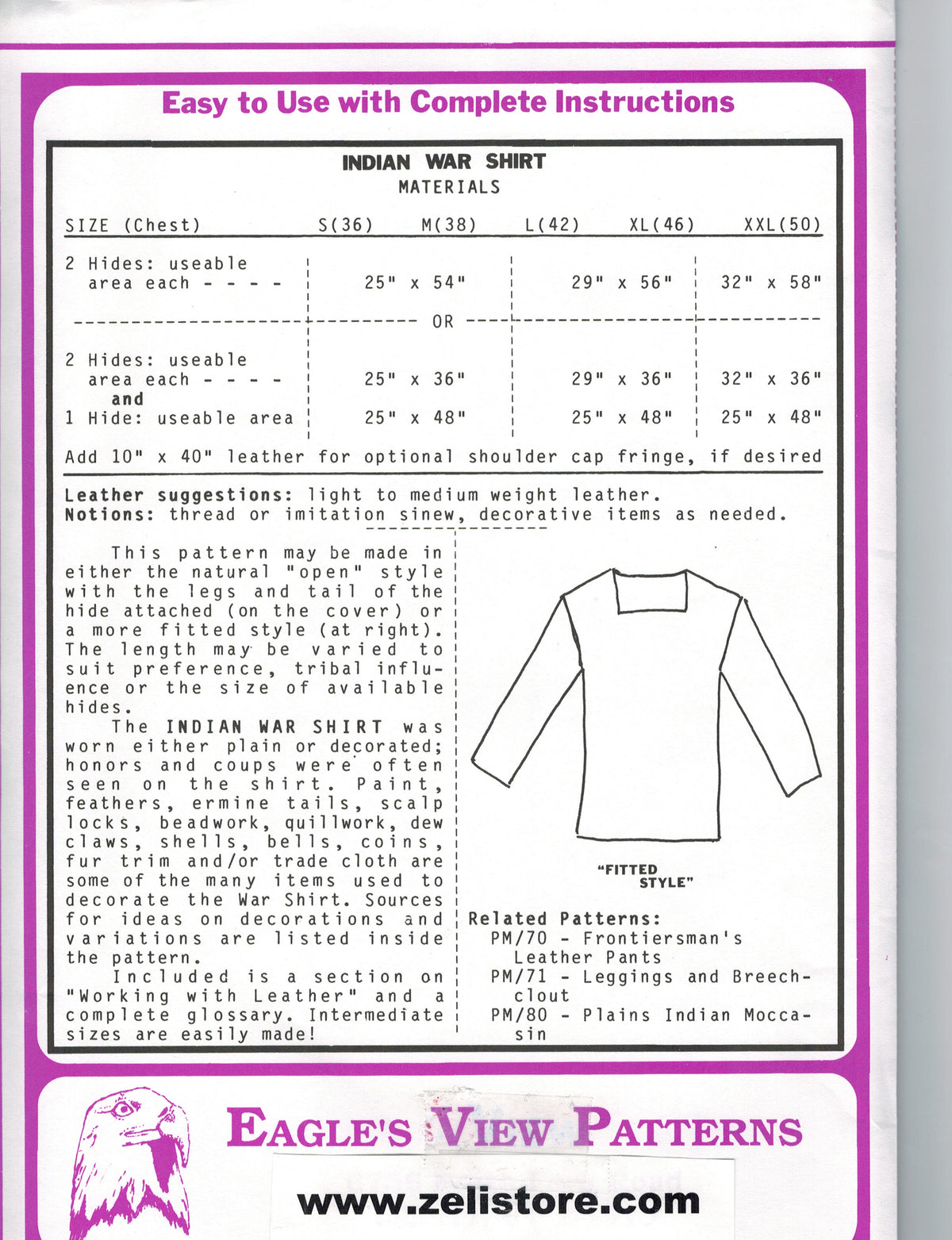 Indian War Shirt Pattern| Zelikovitz.com