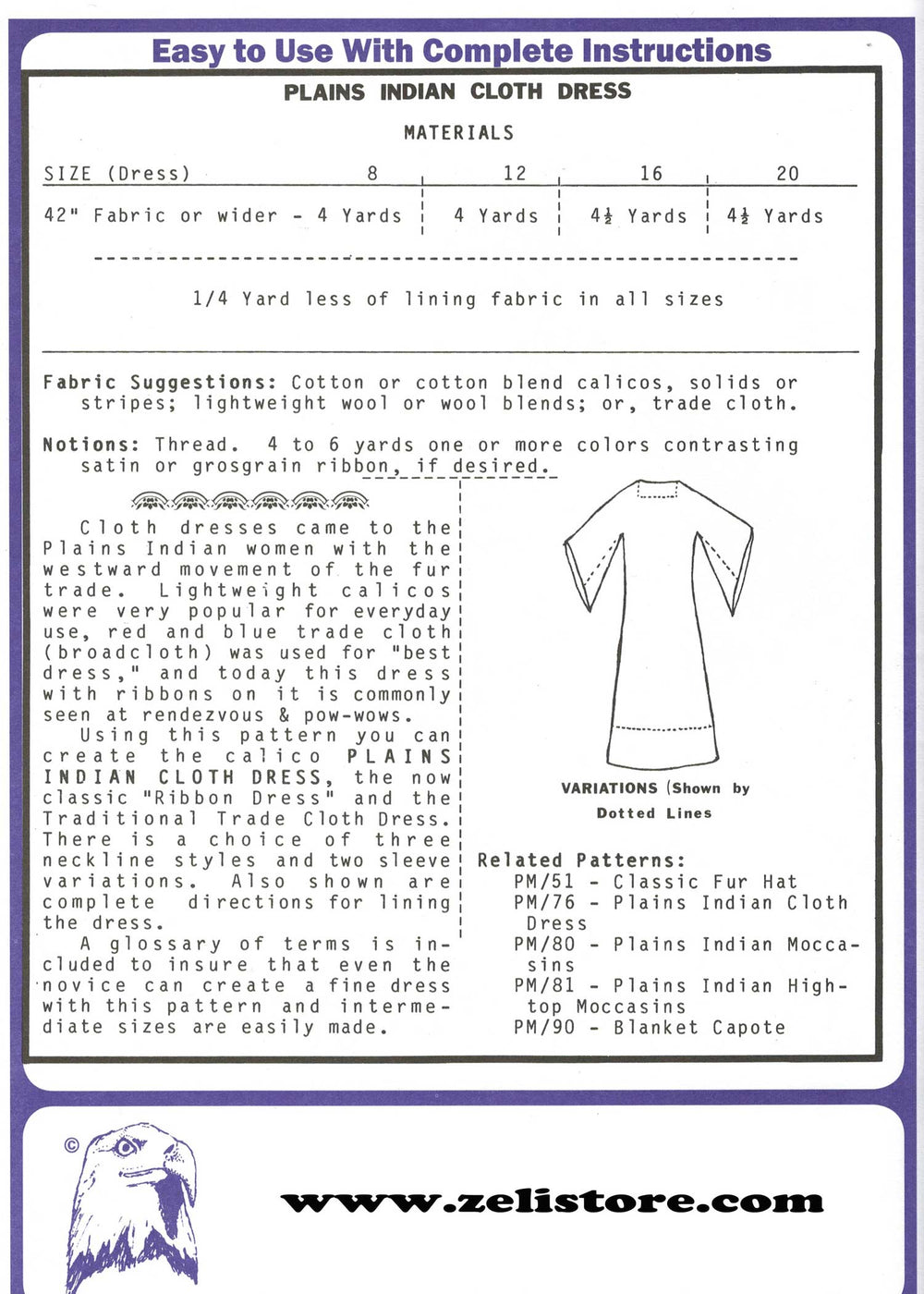 Plains Indian Cloth Dress Pattern| Zelikovitz.com