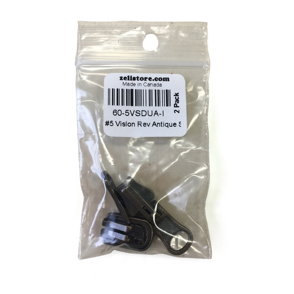 YKK #5 Vislon Reversible Zipper Slider Antique - 2 pack| Zelikovitz.com