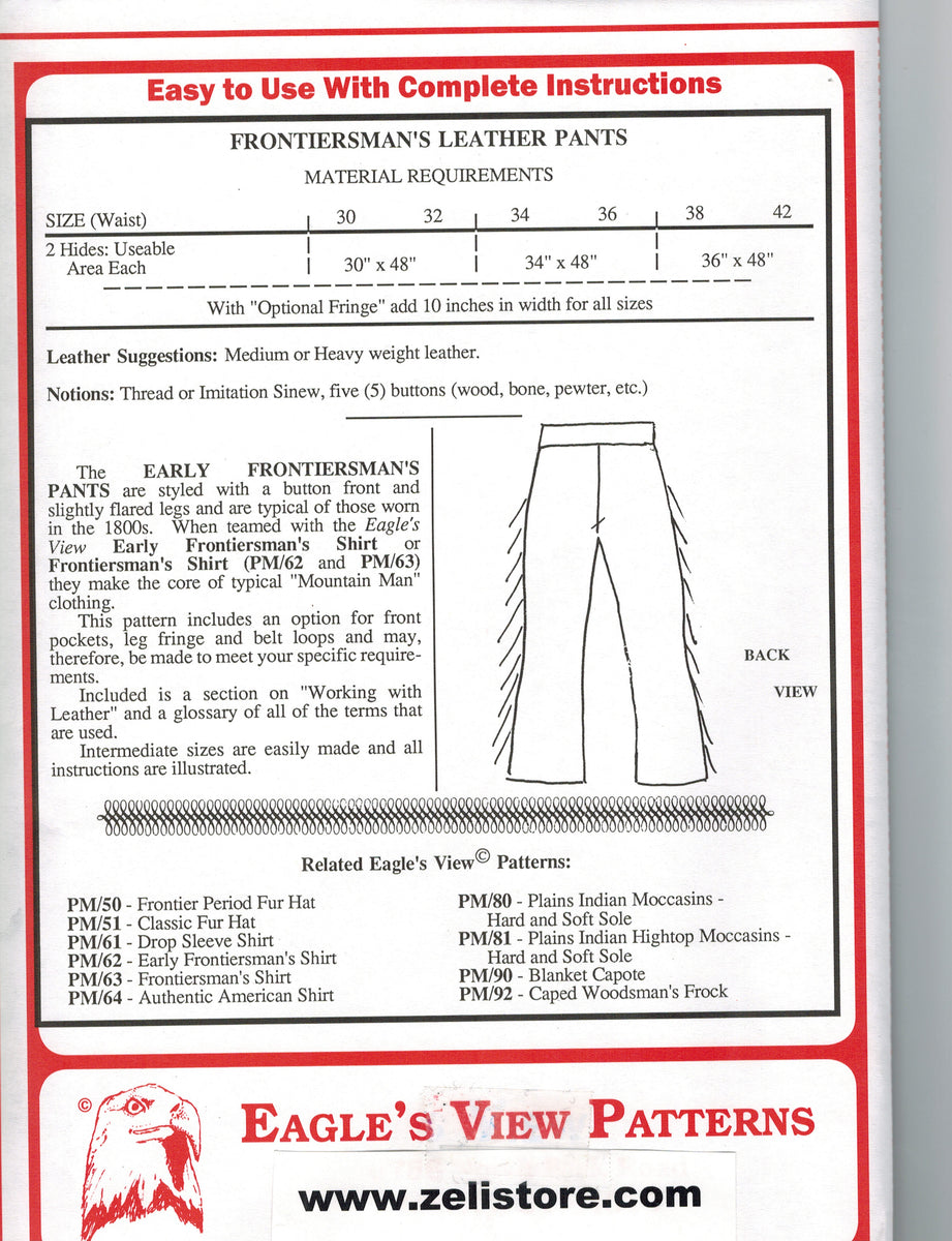 Early Frontiersman Leather Pants Pattern| Zelikovitz.com