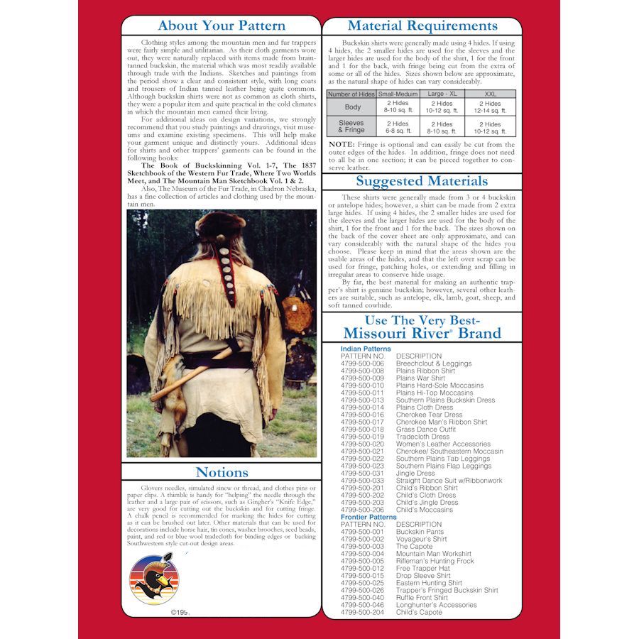 Trapper's Fringed Buckskin Shirt Pattern| Zelikovitz.com