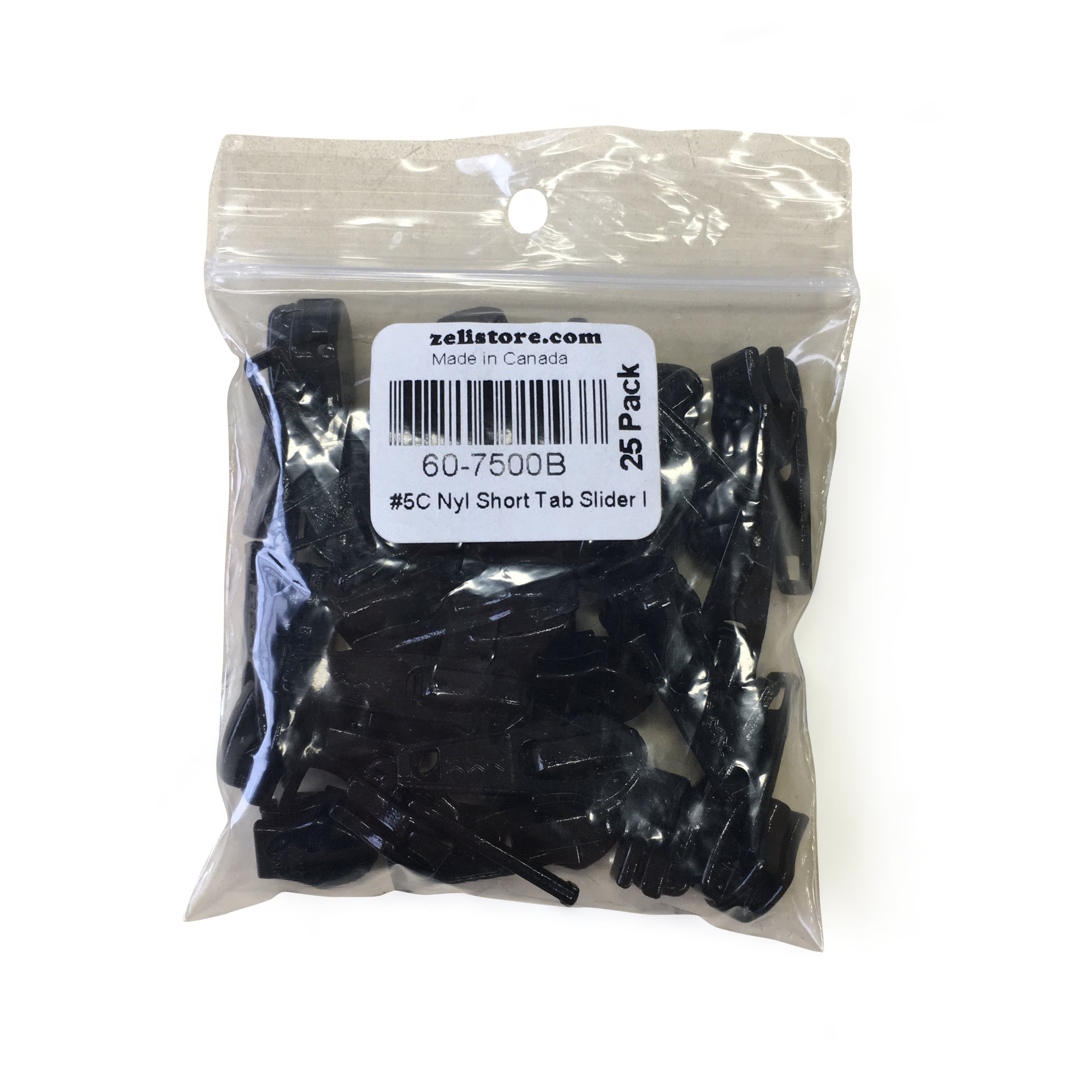 YKK #5C Nylon Short Tab Slider Zipper Pull Black - 25 Pack| Zelikovitz.com