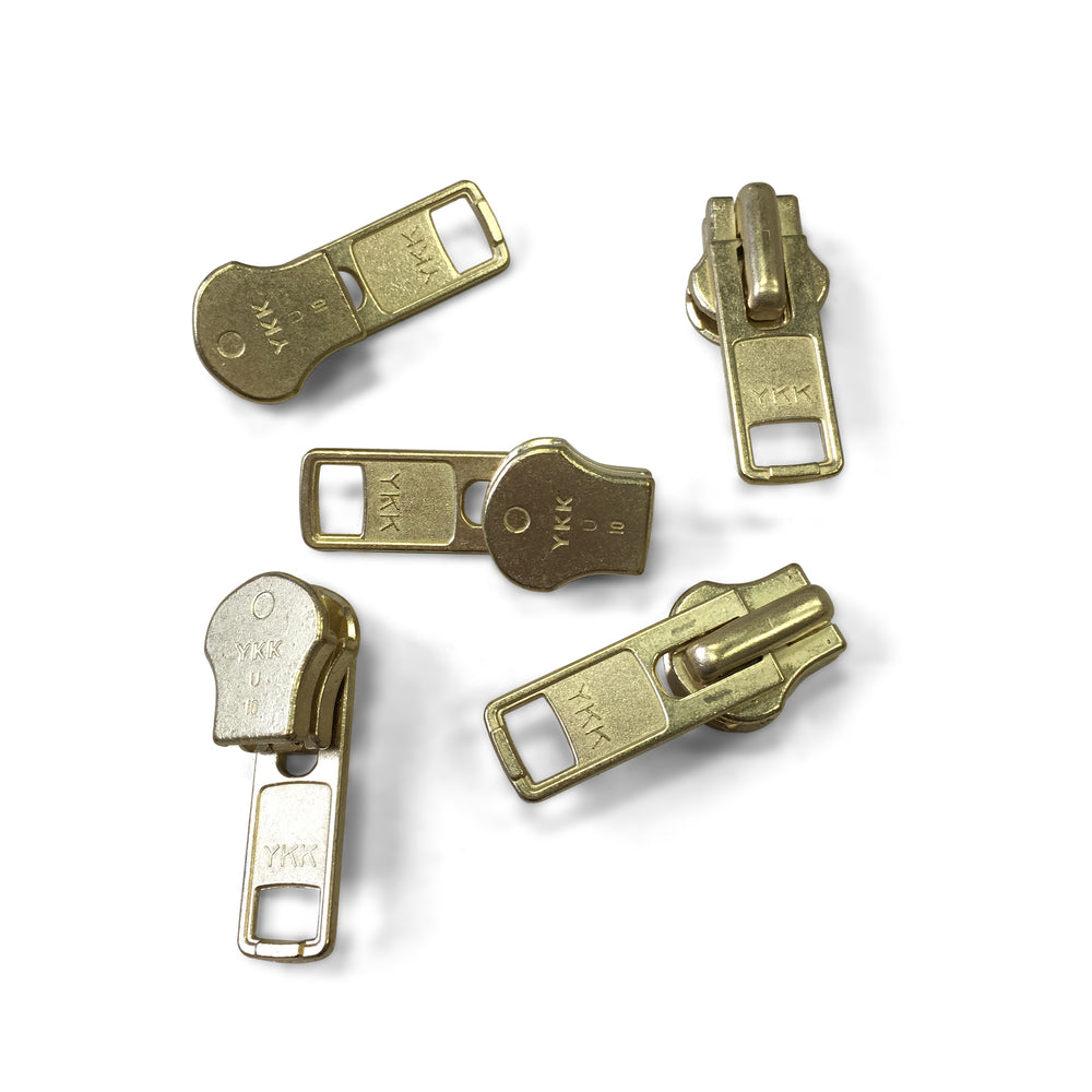 #10 YKK Metal Short Tab Slider Gilt 5 Pack Zipper Pull| Zelikovitz.com
